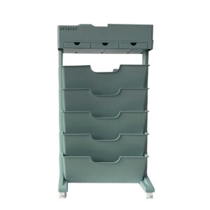 997stxt 6 tier rolling utility cart, 6 tier mobile bookshelf, multi-functional movable storage book shelves with lockable casters for study office kitchen classroom,green