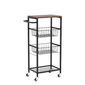 NORCEESAN Rolling Storage Cart 4 Tier Kitchen Cart on Wheels Metal Mobile Utility Cart with Storage Basket Shelf Bathroom Organizer Cart with Handle Pantry Trolley Cart with Tabletop for Home Office