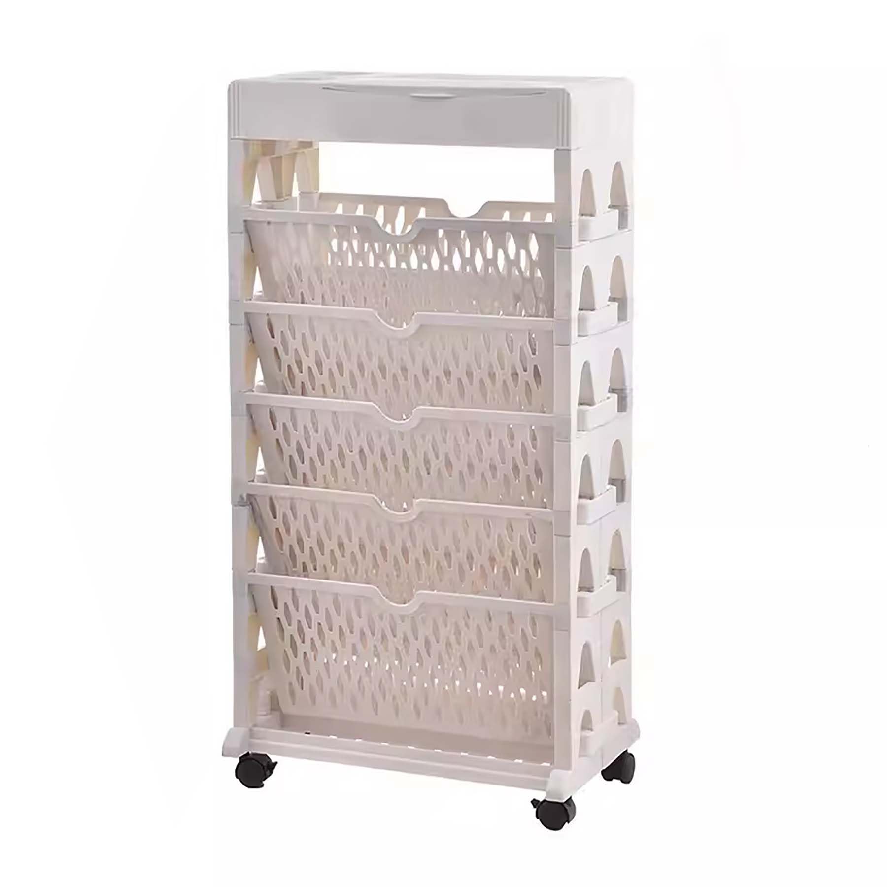 Utility Cart Organizer Mobile Bookshelf Cart Rolling 6 Tier Movable Bookshelf Cart Desk Side Cart for Office Dorm Classroom,White