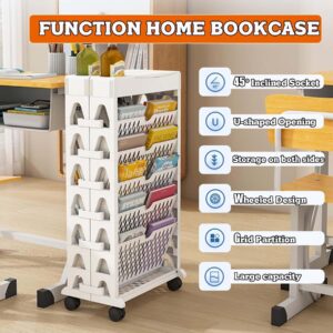 Utility Cart Organizer Mobile Bookshelf Cart Rolling 6 Tier Movable Bookshelf Cart Desk Side Cart for Office Dorm Classroom,White