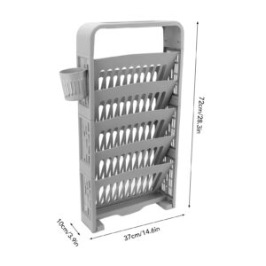 6 Tier Book Rack Storage Bookshelf, Removable Movable Unique Bookcase, Slim Storage Trolley for Books, Corner Display Rack for Dorm Library, Multi Purpose Rolling Cart (Gray)