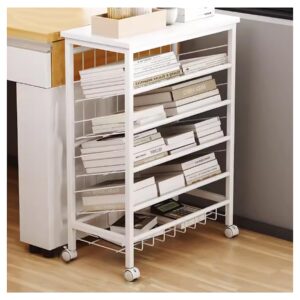 atkits rolling metal cart with shelves utility cart organizer 6 tier movable bookshelf cart desk side cart with wheels,white