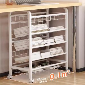 Atkits Rolling Metal Cart with Shelves Utility Cart Organizer 6 Tier Movable Bookshelf Cart Desk Side Cart with Wheels,White