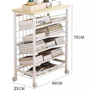 Atkits Rolling Metal Cart with Shelves Utility Cart Organizer 6 Tier Movable Bookshelf Cart Desk Side Cart with Wheels,White