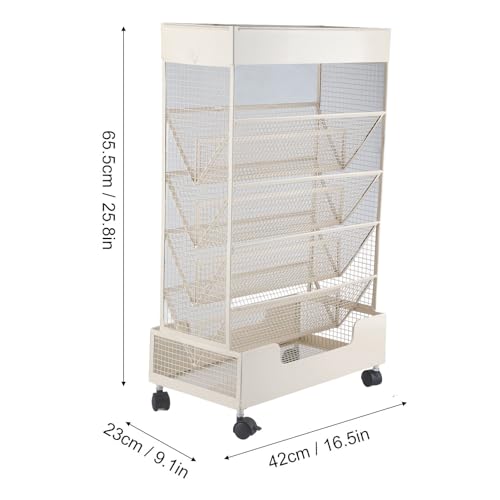 6 Tier Metal Movable Bookshelf, Large Capacity Metal Rolling Bookshelf Cart with Wheels, Rolling Organization Shelf Practical Rolling Utility Cart for Office Classroom