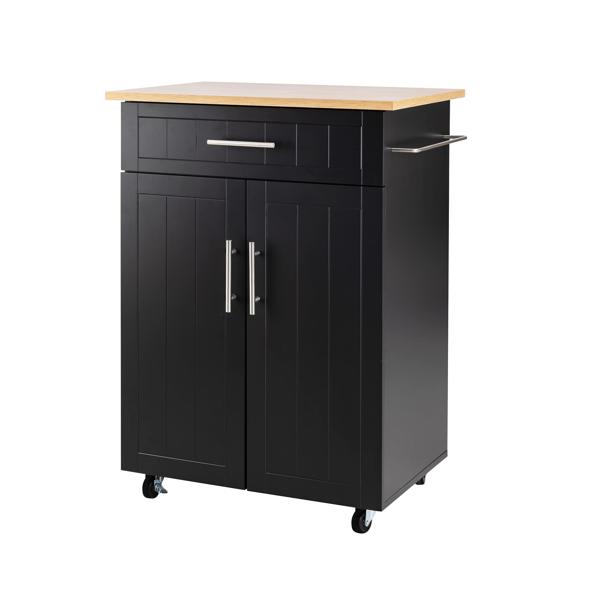 Shintenchi Kitchen Island Cart with Storage,Rolling Kitchen Island Side Table on Wheels with Worktop,Single Door Storage Cabinet and Drawer for Kitchen,Dinning Room, Black