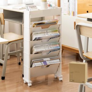 6 tier rolling file cart, 6 tier mobile bookshelf, utility cart with wheels classroom deskside book shelf for students,teachers,documents organizers and storage bookshelf for classroom,white