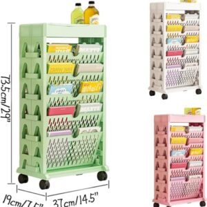 Mobile Shelf Cart, Mobile Shelf Organizer, 6 Tier Desk Organizer, Rolling File Organizer with Casters, Storage,Green