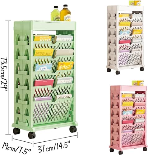 Mobile Shelf Cart, Mobile Shelf Organizer, 6 Tier Desk Organizer, Rolling File Organizer with Casters, Storage,Green