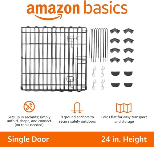 Amazon Basics - Octagonal Foldable Metal Exercise Pet Play Pen for Dogs, Fence Pen, Single Door, Extra Small, 60 x 60 x 24 Inches, Black