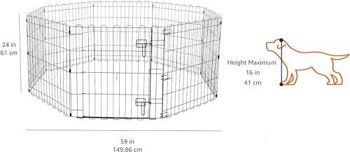 Amazon Basics - Octagonal Foldable Metal Exercise Pet Play Pen for Dogs, Fence Pen, Single Door, Extra Small, 60 x 60 x 24 Inches, Black