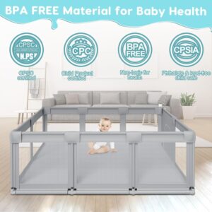 Fshibila 74" ×50" Large Baby Playpen, Baby Playard for Babies and Toddlers, Baby Fence Play Pens for Indoor & Outdoor, Sturdy Safety Play Yard with Soft Breathable Mesh, Anti-Fall, Grey