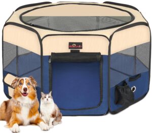 dog playpen, cat playpen - foldable pet playpen with carrying case, portable pet tent for indoor/outdoor use | water resistant | removable shade cover - (blue, small)