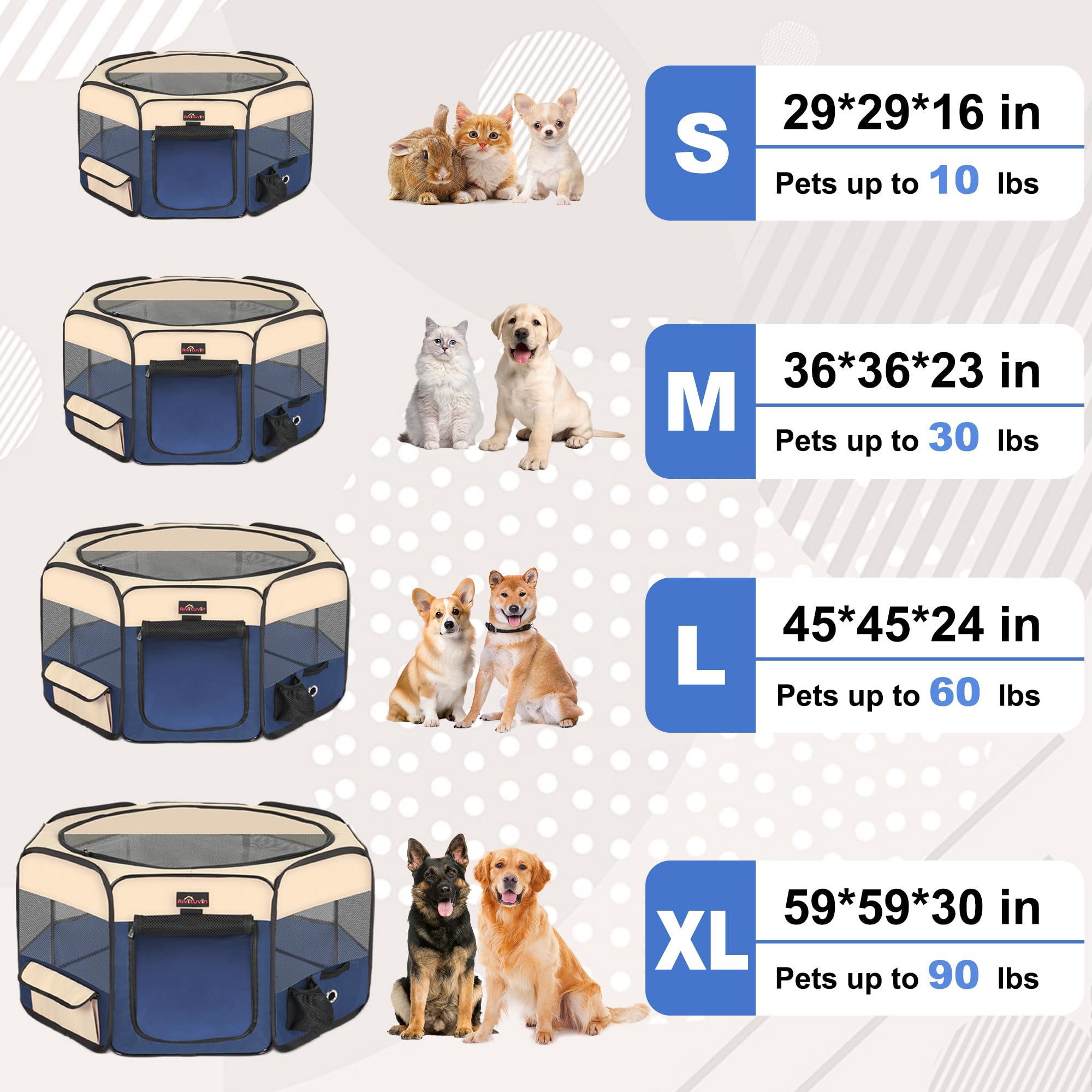 Dog Playpen, Cat Playpen - Foldable Pet Playpen with Carrying Case, Portable Pet Tent for Indoor/Outdoor Use | Water Resistant | Removable Shade Cover - (Blue, Small)