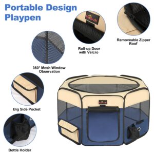 Dog Playpen, Cat Playpen - Foldable Pet Playpen with Carrying Case, Portable Pet Tent for Indoor/Outdoor Use | Water Resistant | Removable Shade Cover - (Blue, Small)