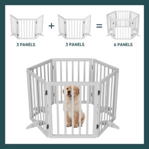 Semiocthome Wooden Dog Gates for The House 24"H Expandable Doggy Gates for Doorways 55"W Free Standing Pet Gate with 2 Support Feet for Stairs 3 Panels Dog Barriers for Home No Installation Resquired