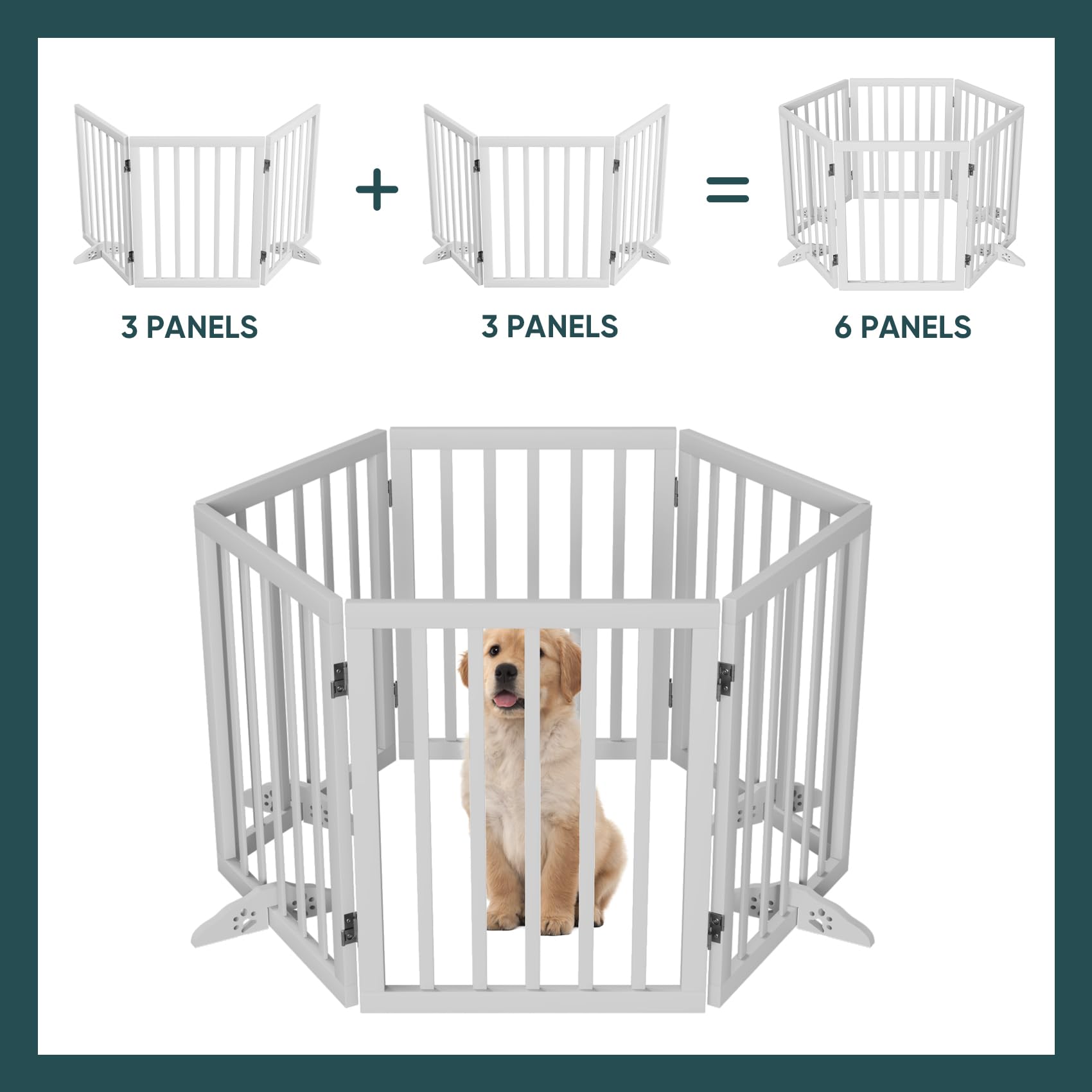 Semiocthome Wooden Dog Gates for The House 24"H Expandable Doggy Gates for Doorways 55"W Free Standing Pet Gate with 2 Support Feet for Stairs 3 Panels Dog Barriers for Home No Installation Resquired