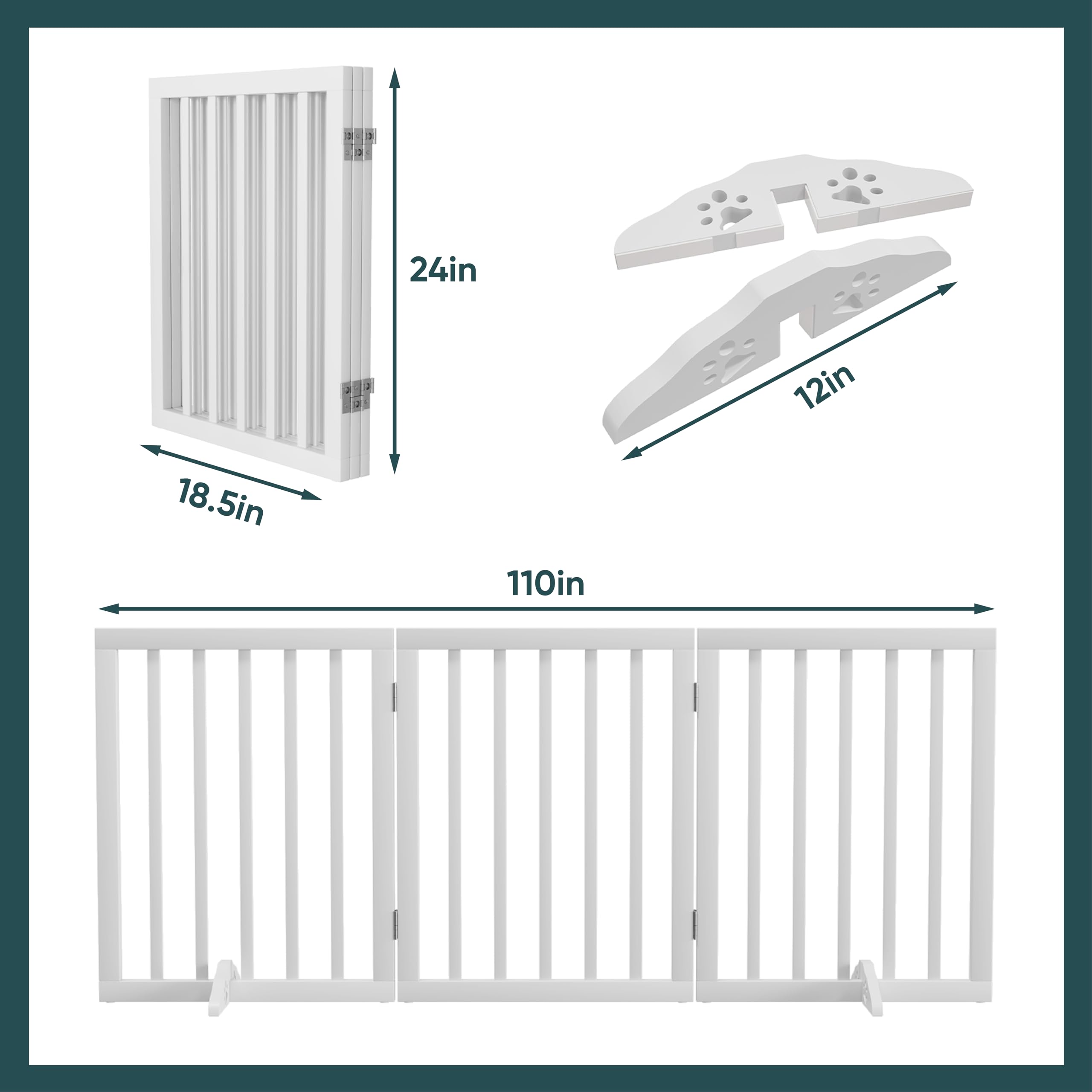 Semiocthome Wooden Dog Gates for The House 24"H Expandable Doggy Gates for Doorways 55"W Free Standing Pet Gate with 2 Support Feet for Stairs 3 Panels Dog Barriers for Home No Installation Resquired