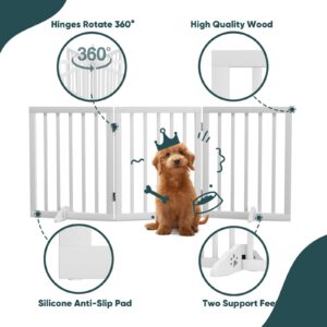 Semiocthome Wooden Dog Gates for The House 24"H Expandable Doggy Gates for Doorways 55"W Free Standing Pet Gate with 2 Support Feet for Stairs 3 Panels Dog Barriers for Home No Installation Resquired