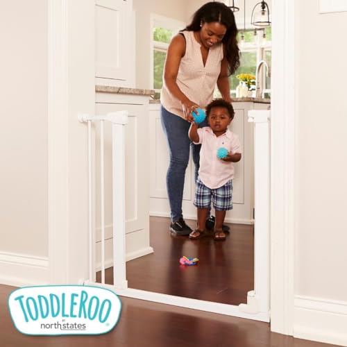 Toddleroo by North States Bright Choice Auto-Close Baby Gate with Door. Pressure Mounted Baby Gate for Doorways, Child Gate Fits Openings 29.75” to 40.5” Wide. (30" Tall, White)