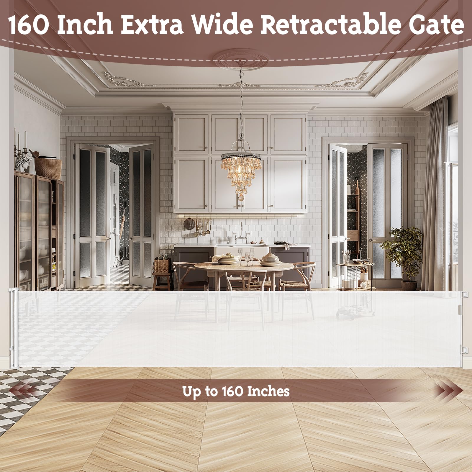 160 Inch Retractable Baby Gates Extra Wide Dog Gate for Extra Wide Openings Wide Retractable Gate Indoor Outdoor Large Baby Gate Retractable Dog Gate Extra Wide Baby Gate Garage Gate Deck Gate, White