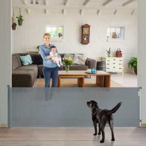 eaersan 120'' extra wide baby gates,retractable extra long baby gate,extra large dog gate for pets for stairs,doorway,large openings,indoor/outdoor etc(grey)