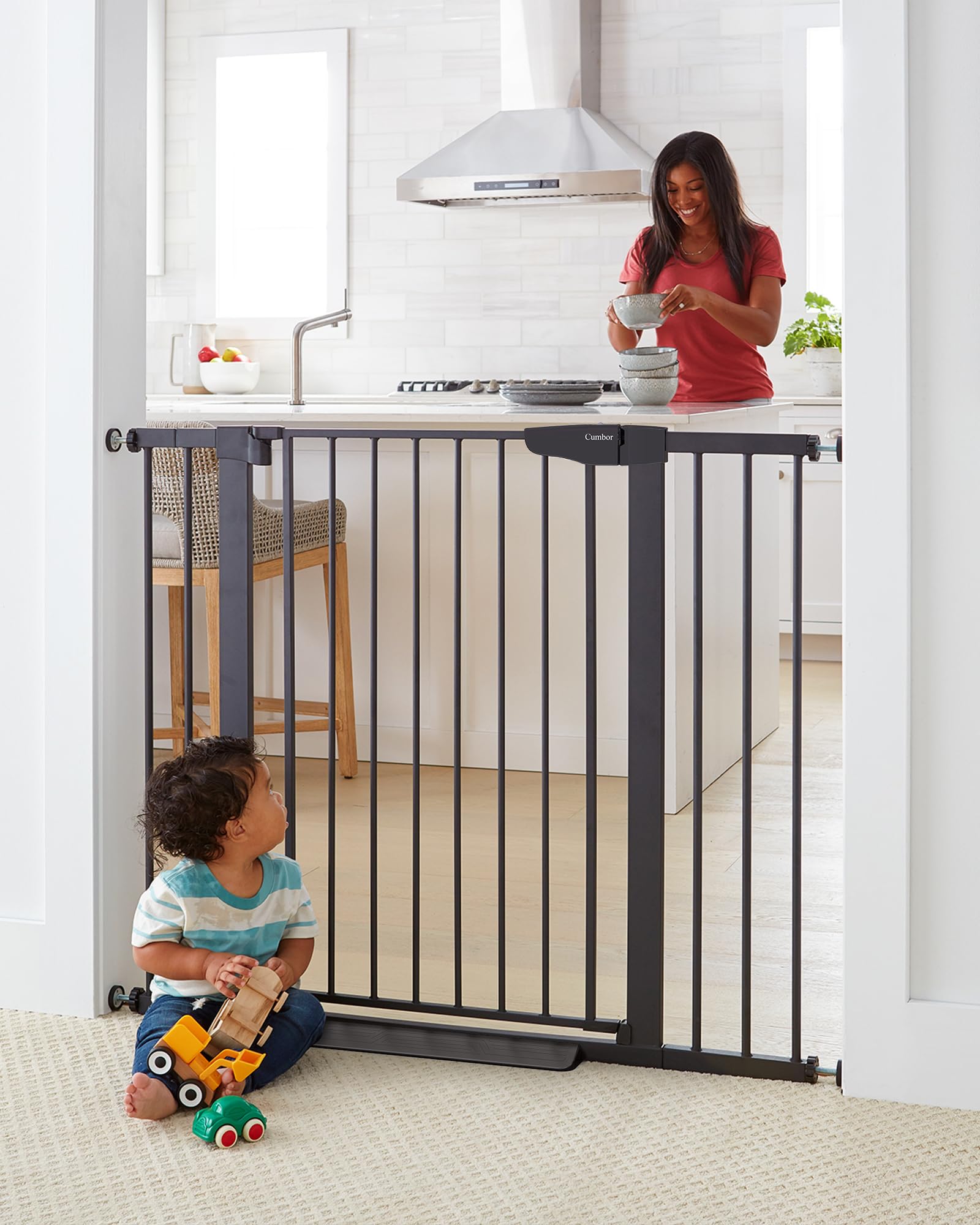 Cumbor 36" Extra Tall Baby Gate for Dogs and Kids with Wide 2-Way Door, 29.7"- 46" Width, and Auto Close Personal Safety for Babies and Pets, Fits Doorways, Stairs, and Entryways, Black