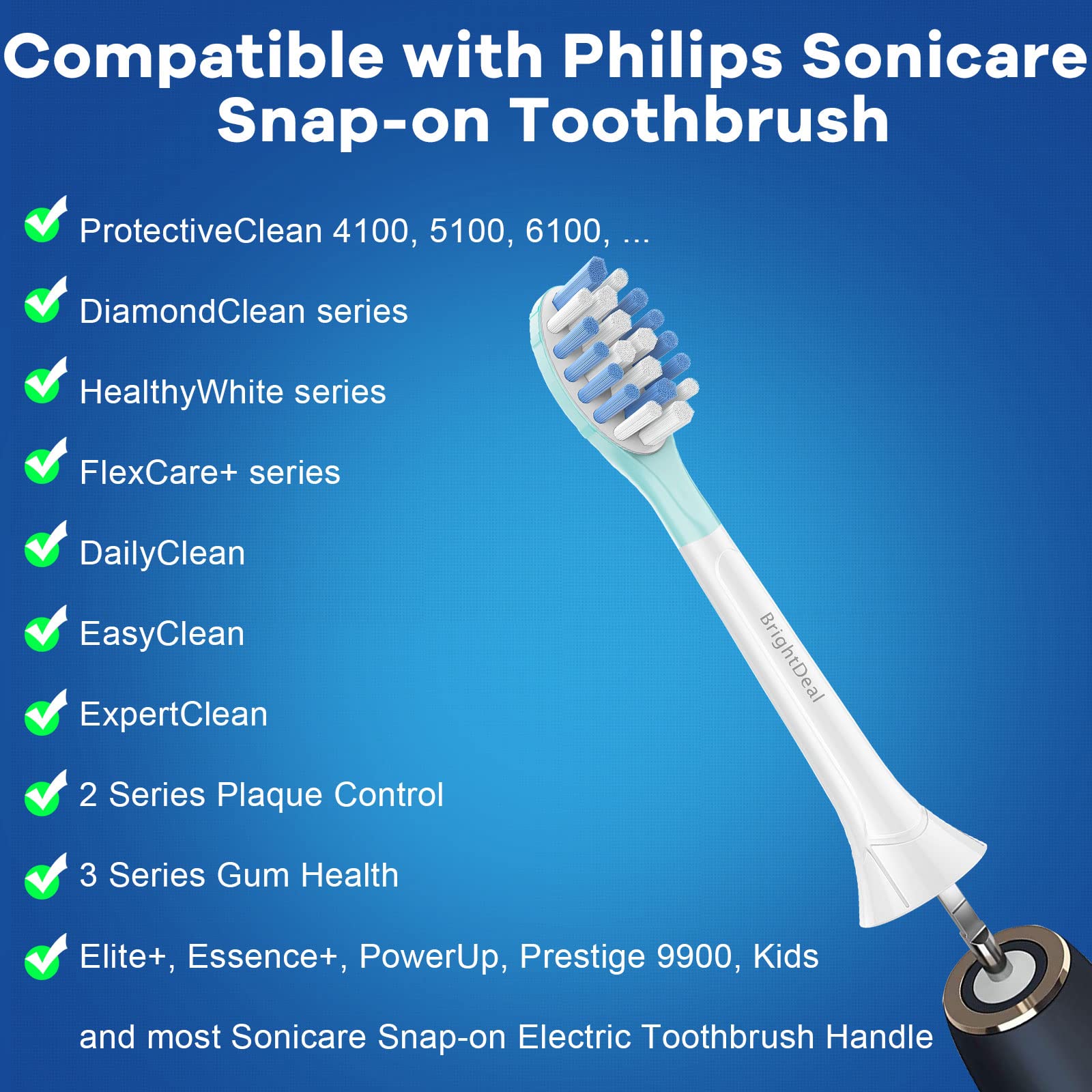 BrightDeal Replacement Heads for Philips Sonicare ProtectiveClean 4100 5100 6100 DiamondClean 9500 ExpertClean 7500 FlexCare HealthyWhite Electric Sonic Toothbrush C3 G3 W3 C2 G2 Brush, White, 6 Pack