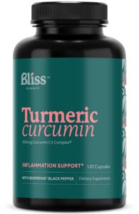 bliss serenity turmeric curcumin c3 complex 500 mg, enhanced with black pepper for better absorption; kosher certified, non-gmo and gluten free - standardized 95% curcuminoids - 120 vegcaps