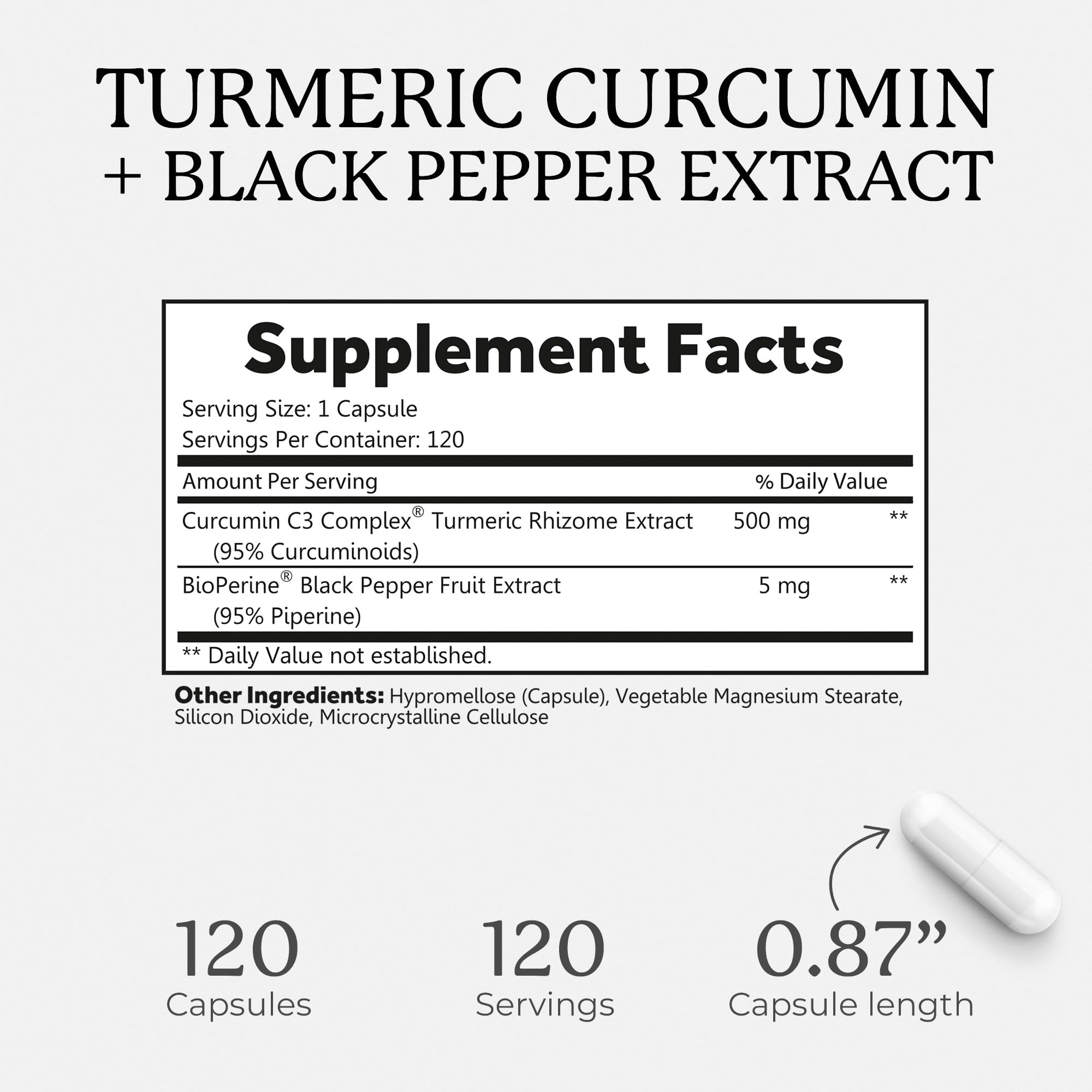 Bliss Serenity Turmeric Curcumin C3 Complex 500 mg, Enhanced with Black Pepper for Better Absorption; Kosher Certified, Non-GMO and Gluten Free - Standardized 95% Curcuminoids - 120 VegCaps