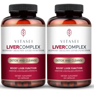 vitasei liver cleanse detox & repair, liver complex w/milk thistle extract, garcinia, curcumin c3, support herbal dietary supplement, detox formula for women & men, 60 capsule (pack of 2)