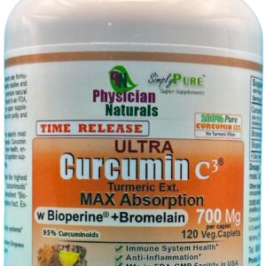 Physician Naturals Ultra CURCUMIN Time Release w Bioperine 700mg 120 Tabs MAX Absorption