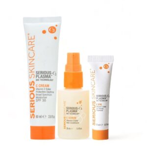 serious skincare serious-c3 plasma vitamin c day trio - c cream daytime moisturizer spf 30 2 oz, vitamin c serum skin conditioner 1 oz. and c-eye treatment 0.5 oz.- for smooth radiant skin