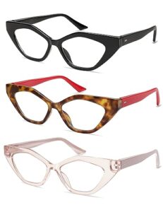 amomoma 3 pack trendy reading glasses for women,blue light narrow cute cat eye readers am6100 c1+c2+c3 1.0