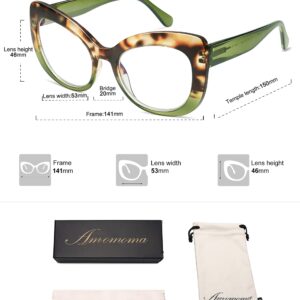 AMOMOMA 3 Pack Stylish Oversized Cat Eye Reading Glasses for Women Fashion Readers Blue Light Square Computer Glases AM6077 C1+C2+C3 1.0