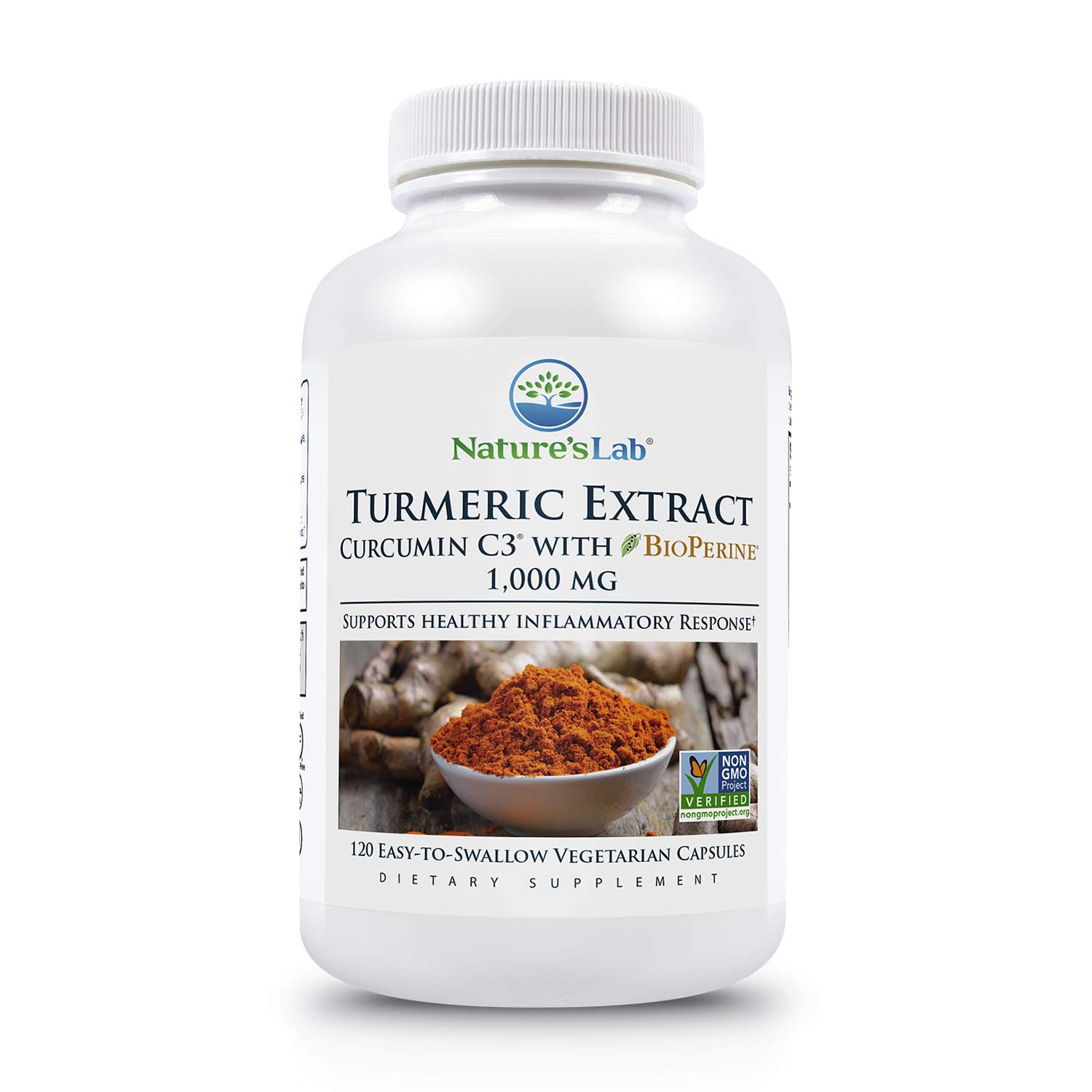 Nature's Lab Turmeric Curcumin C3 Complex 1000mg - Turmeric Extract 1000mg & BioPerine 5mg Standardized to 95%, Promotes Cardiovascular, Immune, Joint, Skin Health - 120 Capsules (60 Day Supply)