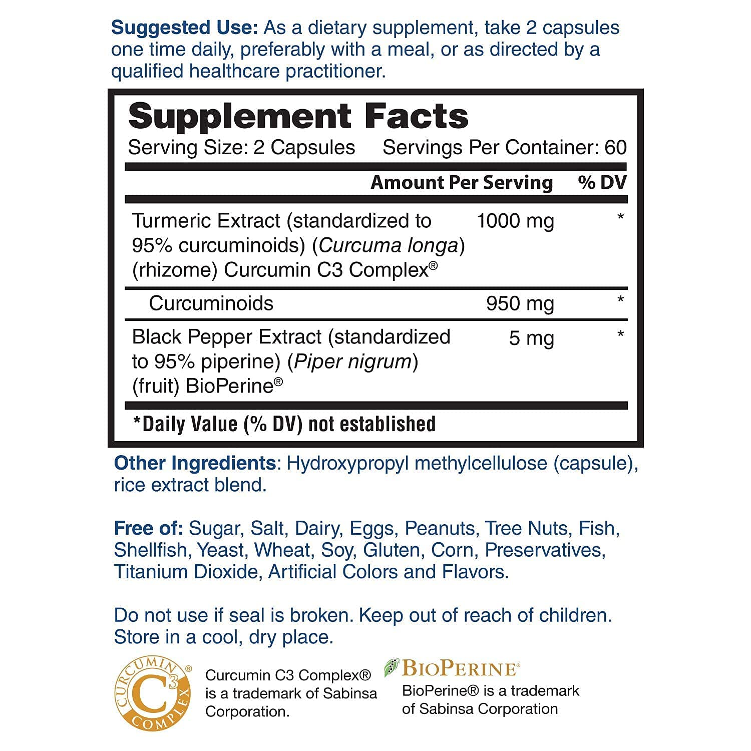 Nature's Lab Turmeric Curcumin C3 Complex 1000mg - Turmeric Extract 1000mg & BioPerine 5mg Standardized to 95%, Promotes Cardiovascular, Immune, Joint, Skin Health - 120 Capsules (60 Day Supply)