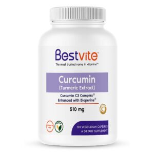 bestvite curcumin 510mg (turmeric)(120 vegetarian capsules) with curcumin c3 complex & bioperine - standardized to 95% curcuminoids - no stearates - vegan - non gmo - gluten free