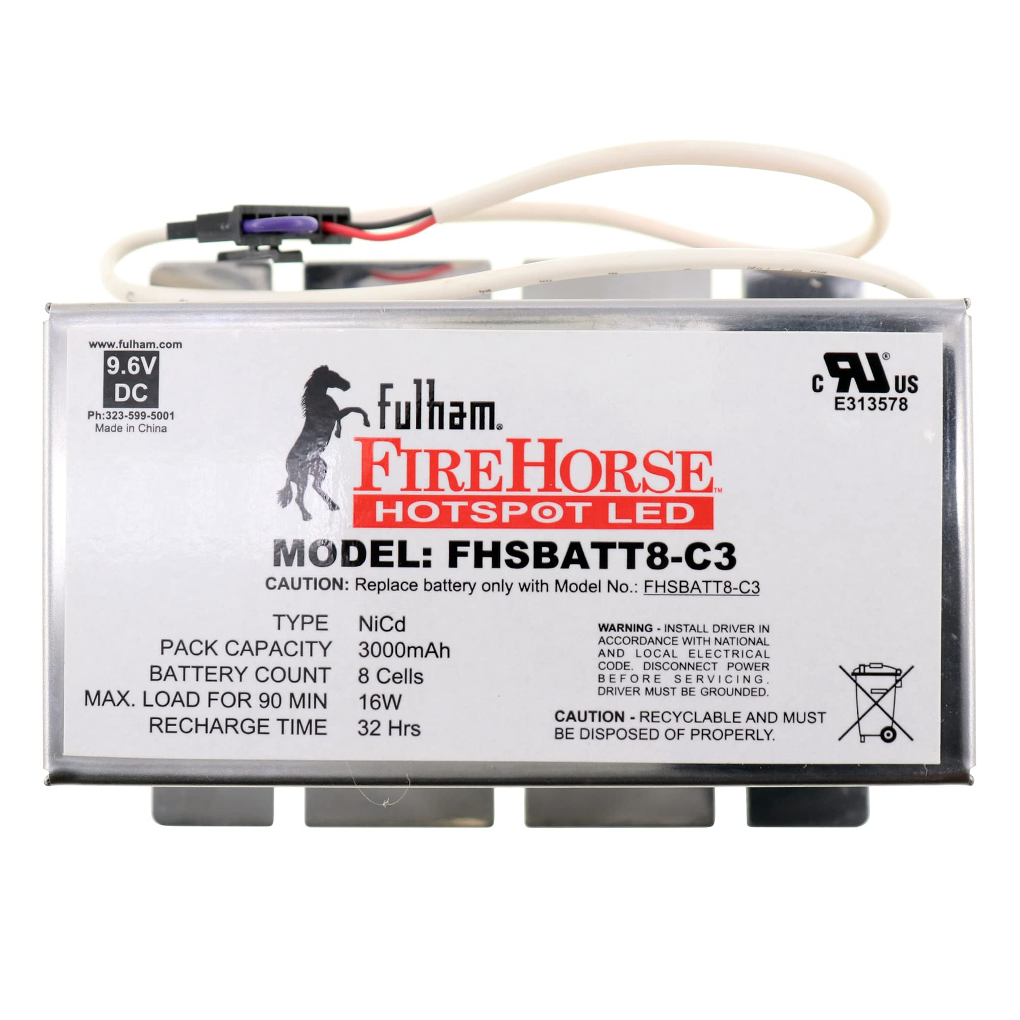 Fulham Hotspot 2 Battery Pack - NiCd (NICKEL CADMIUM) - 8 C Cells - 3 Amp Hours = 16W Max Load For 90 Min (FHSBATT8-C3)