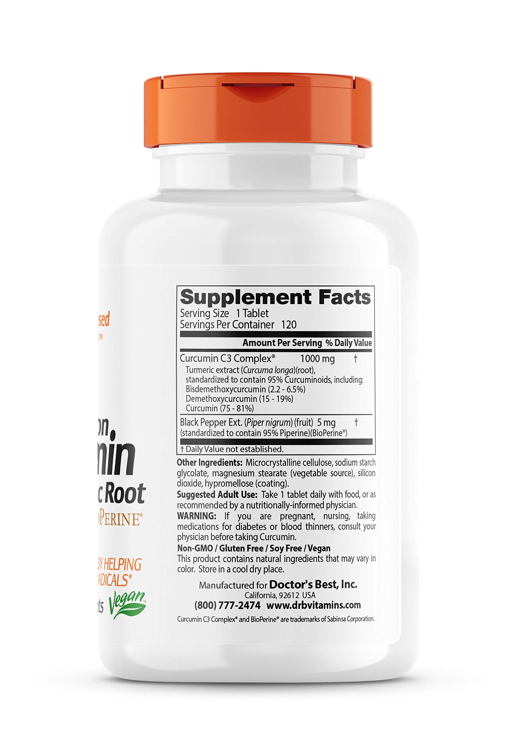 Curcumin from Turmeric Root with Curcumin C3 & BioPerine 1000mg 120 Count by Doctors Best