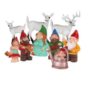 gnome family dwarf figures whitetail deer 9pcs set model gnome figures forest woodland animals figures christmas party scene decoration tabletop decoration birthday gift