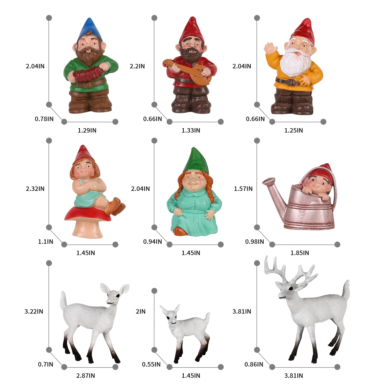 Gnome Family Dwarf Figures Whitetail Deer 9PCS Set Model Gnome Figures Forest woodland animals Figures Christmas Party Scene Decoration Tabletop Decoration Birthday Gift