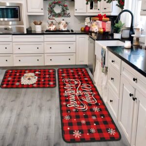 putware christmas kitchen rugs and mats set of 2, christmas decorations for home non slip backing winter holiday kitchen rug seasonal low-profile kitchen floor mat xmas decor 17"x47"+17"x30"