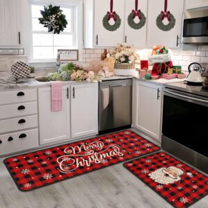 Putware Christmas Kitchen Rugs and Mats Set of 2, Christmas Decorations for Home Non Slip Backing Winter Holiday Kitchen Rug Seasonal Low-Profile Kitchen Floor Mat Xmas Decor 17"X47"+17"X30"