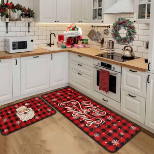 Putware Christmas Kitchen Rugs and Mats Set of 2, Christmas Decorations for Home Non Slip Backing Winter Holiday Kitchen Rug Seasonal Low-Profile Kitchen Floor Mat Xmas Decor 17"X47"+17"X30"