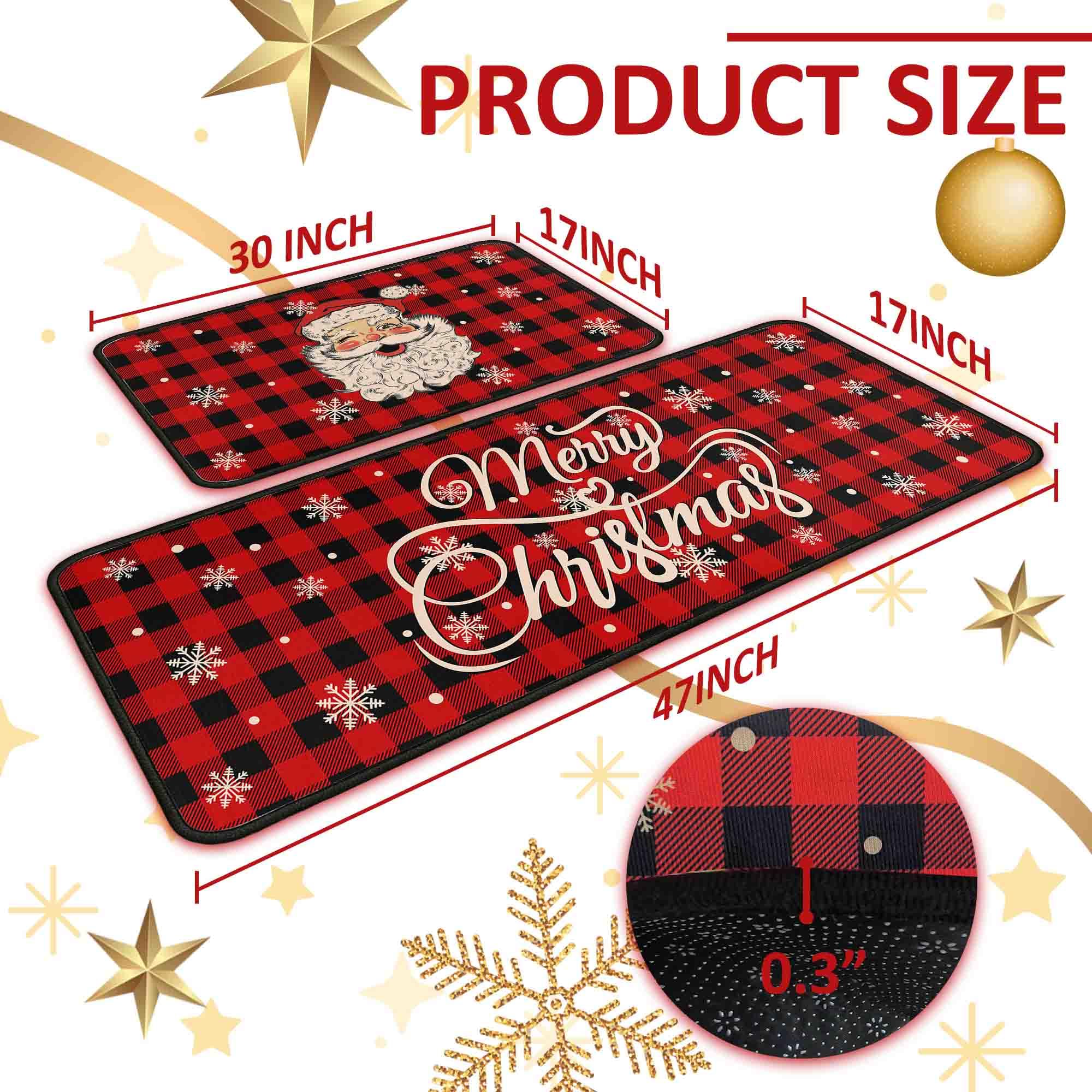 Putware Christmas Kitchen Rugs and Mats Set of 2, Christmas Decorations for Home Non Slip Backing Winter Holiday Kitchen Rug Seasonal Low-Profile Kitchen Floor Mat Xmas Decor 17"X47"+17"X30"