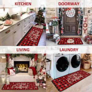 Putware Christmas Kitchen Rugs and Mats Set of 2, Christmas Decorations for Home Non Slip Backing Winter Holiday Kitchen Rug Seasonal Low-Profile Kitchen Floor Mat Xmas Decor 17"X47"+17"X30"