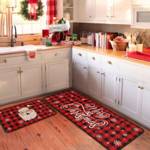 Putware Christmas Kitchen Rugs and Mats Set of 2, Christmas Decorations for Home Non Slip Backing Winter Holiday Kitchen Rug Seasonal Low-Profile Kitchen Floor Mat Xmas Decor 17"X47"+17"X30"