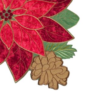 KEVA Holiday Christmas Placemats Set of 4, Embroidered Red Velvet Poinsettia Cutwork Christmas Table Decorations for Home and Kitchen, Red Placemats 16inch Round