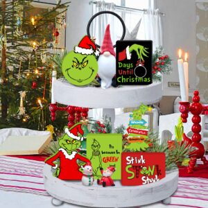 Christmas Tiered Tray Decorations - 6pcs Wooden Signs Table Centerpieces for Holiday Indoor Home Table Top Decorations